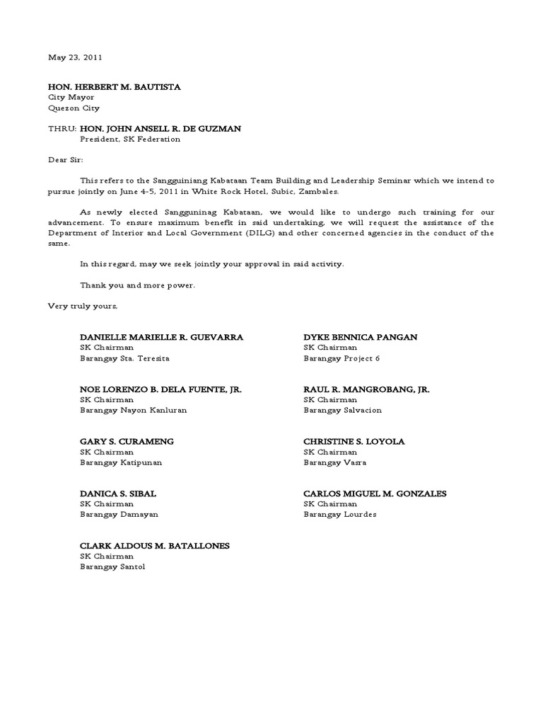 SK Leadership Seminar Request | PDF | Local Government | Youth ...