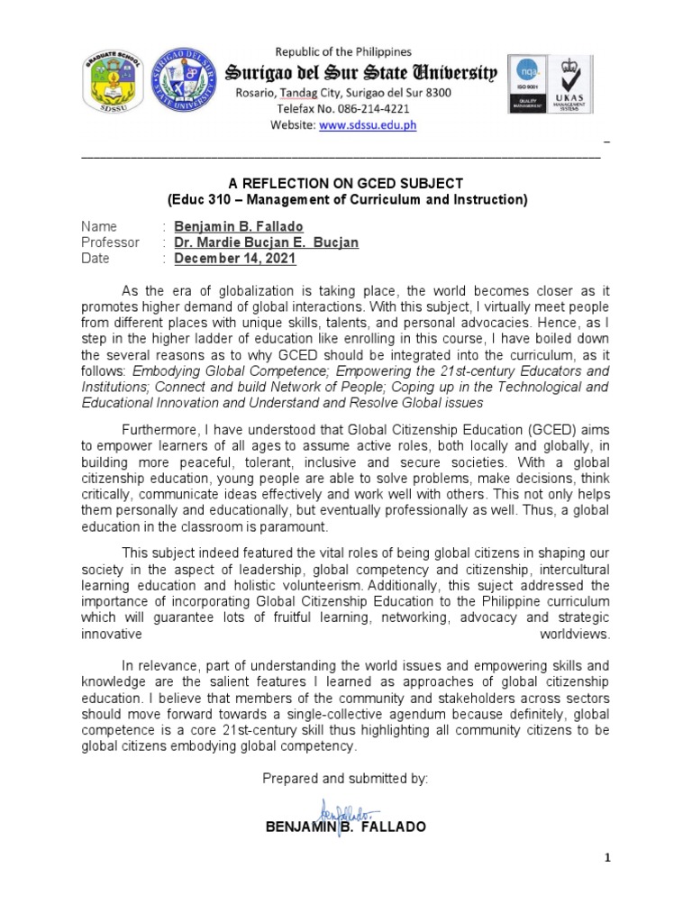 A Reflection of Gced Subject | PDF | Pedagogy | Education Theory