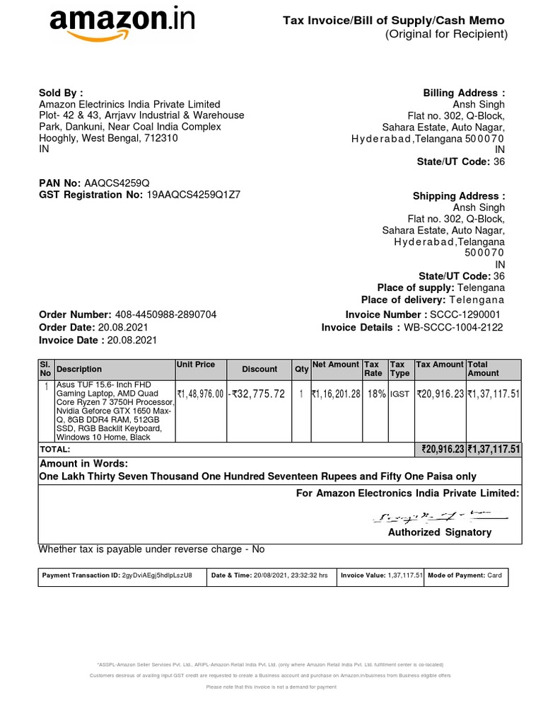 Asus Invoice | PDF | Invoice | Payments