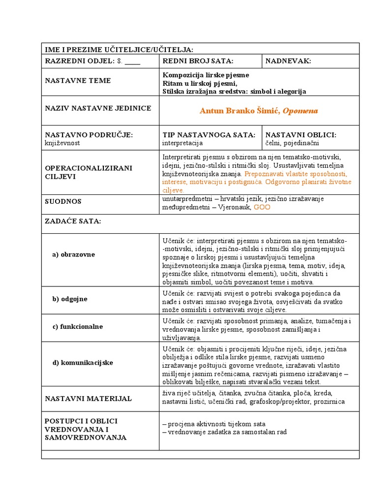 Opomena, Antun Branko Simic - Pisana Priprava | PDF