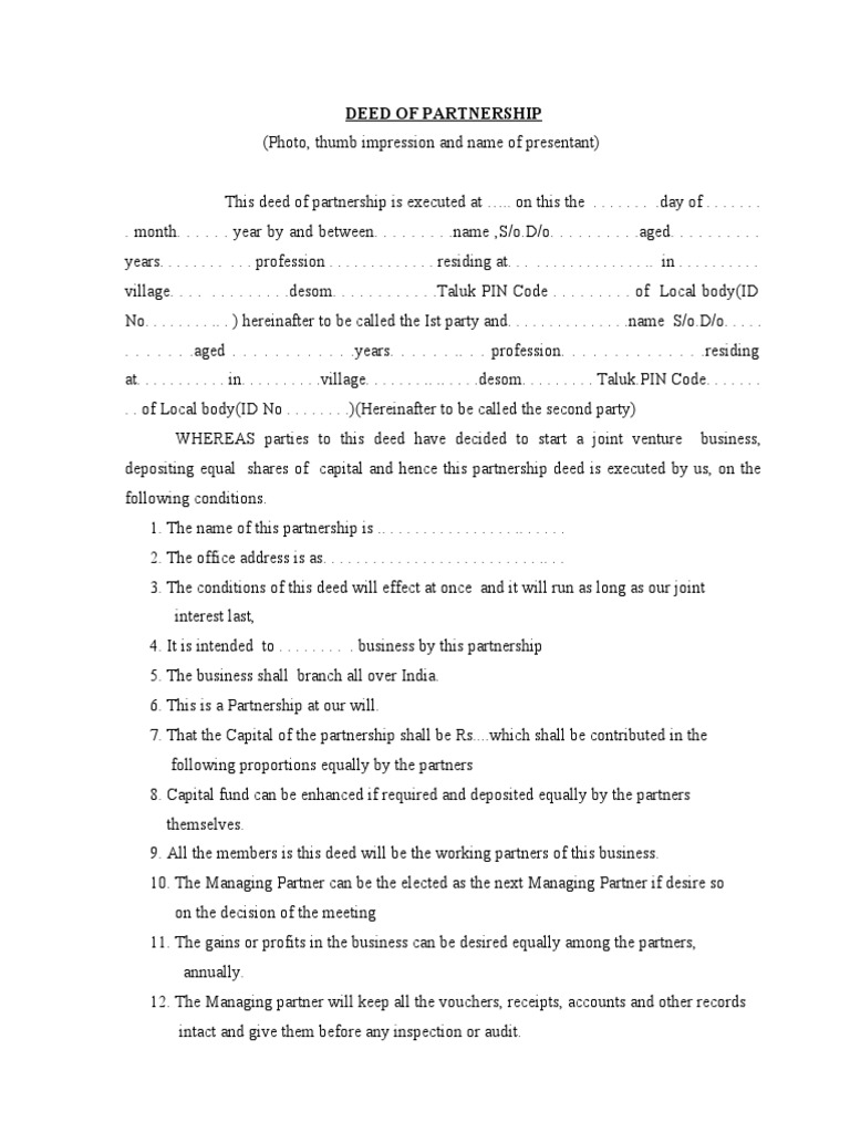 Partnership Deed Eng | PDF | Partnership | Expense
