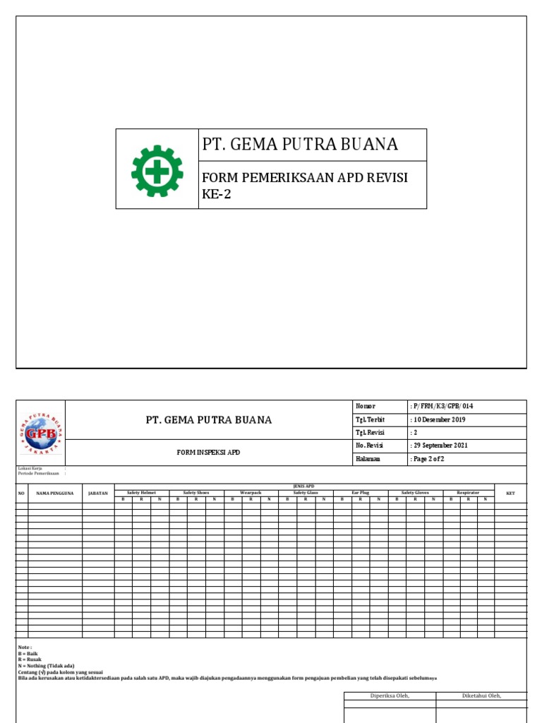 Form Inspeksi APD Rev. 2 | PDF