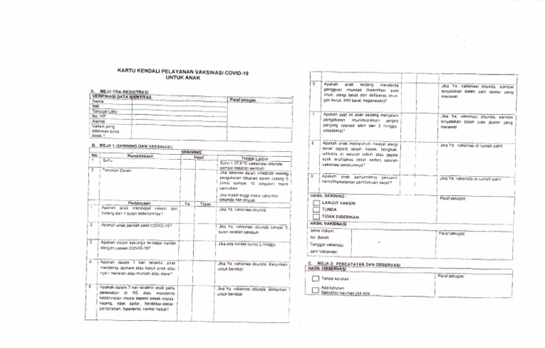 Form Skrining Vaksin Remaja | PDF