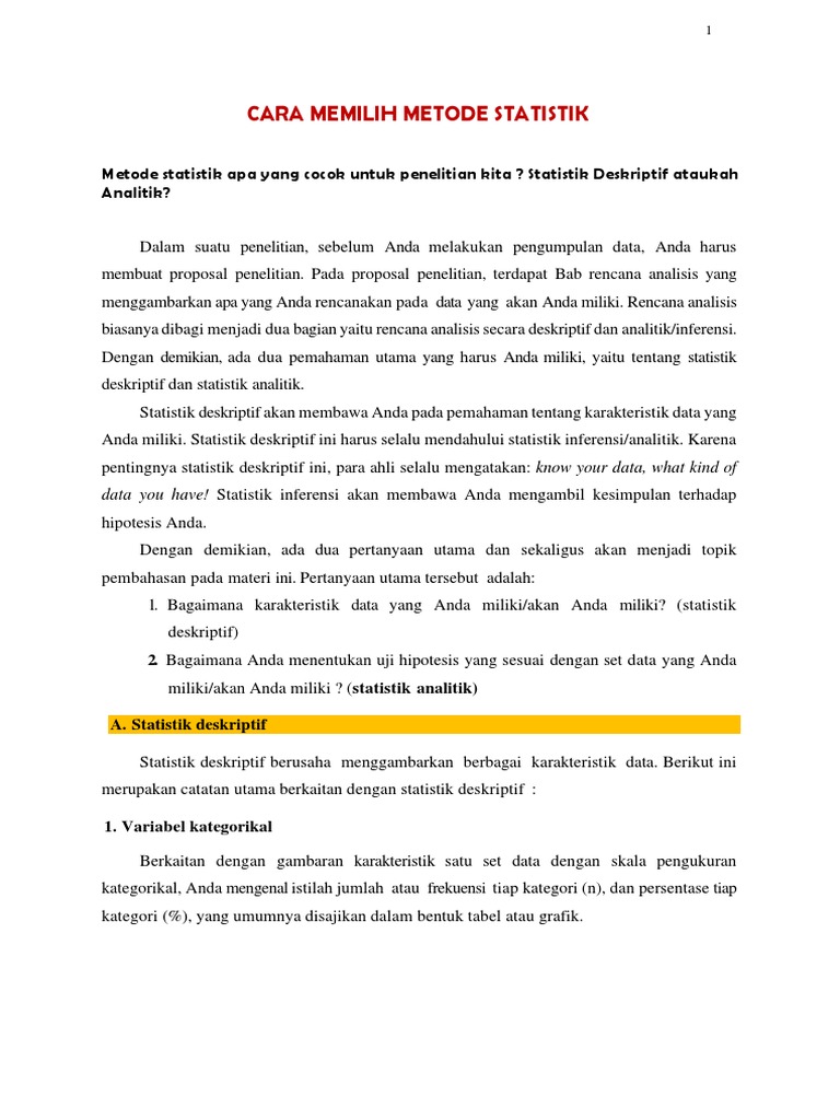 Cara Memilih Metode Statistik | PDF