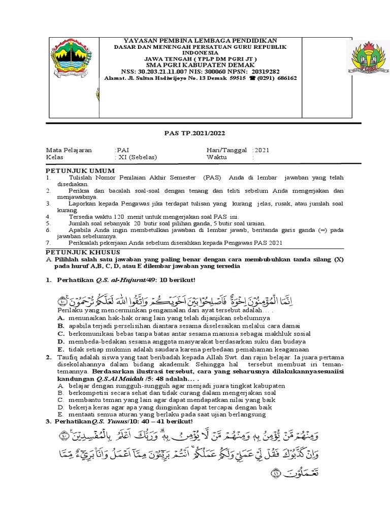 Soal Pas Pai Kelas Xi | PDF