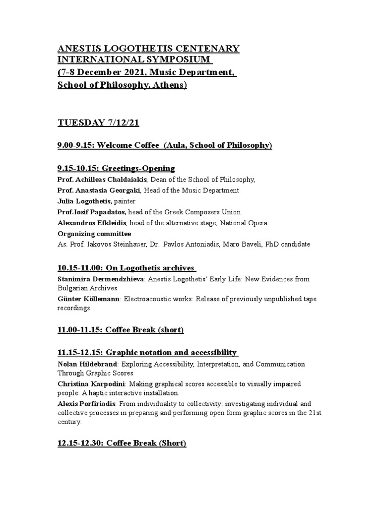 Anestis Logothetis Centenary International Symposium (7-8 December 2021 ...