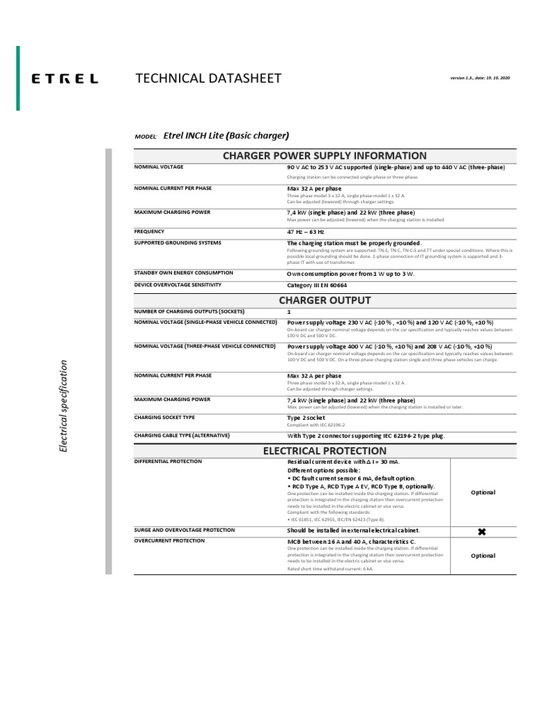 Etrel INCH LITE General Data Sheet | PDF | Alternating Current ...