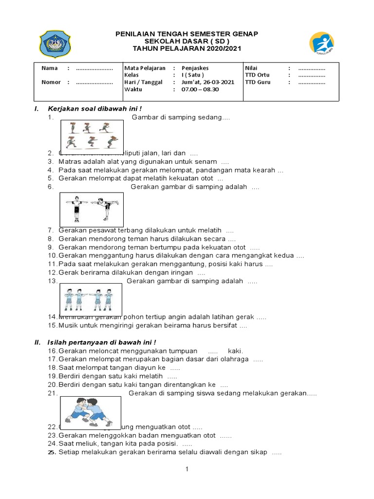 Pts Pjok Kelas 1 | PDF