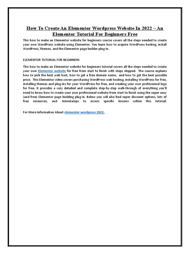 How To Create An Elementor WordPress Website in 2022 An Elementor Tutorial For Beginners Free ...