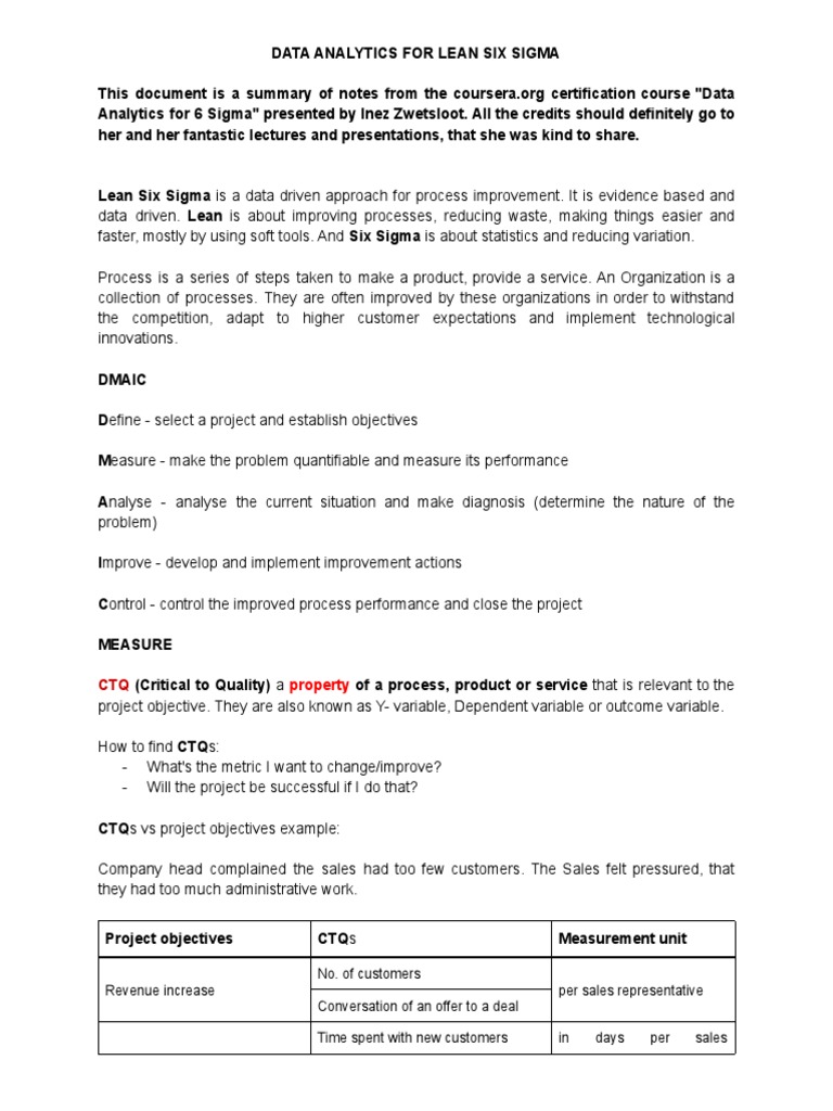 Data Analytics For Lean Six Sigma | PDF | Analysis Of Variance | Statistics