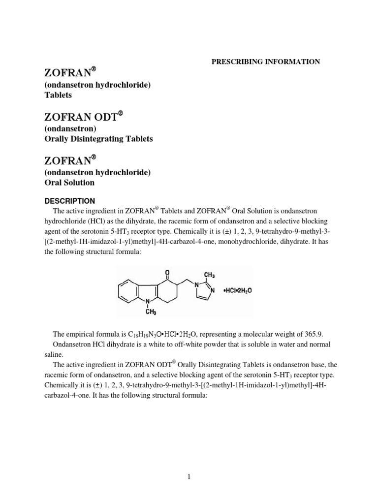 ZOFRAN Tablets, Orally Disintegrating Tablets, & Oral ... - GSK Source | PDF | Chemistry | Dose ...