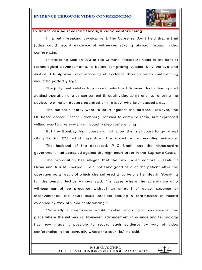 Supreme Court: Video Conferencing Evidence | PDF | Evidence (Law ...