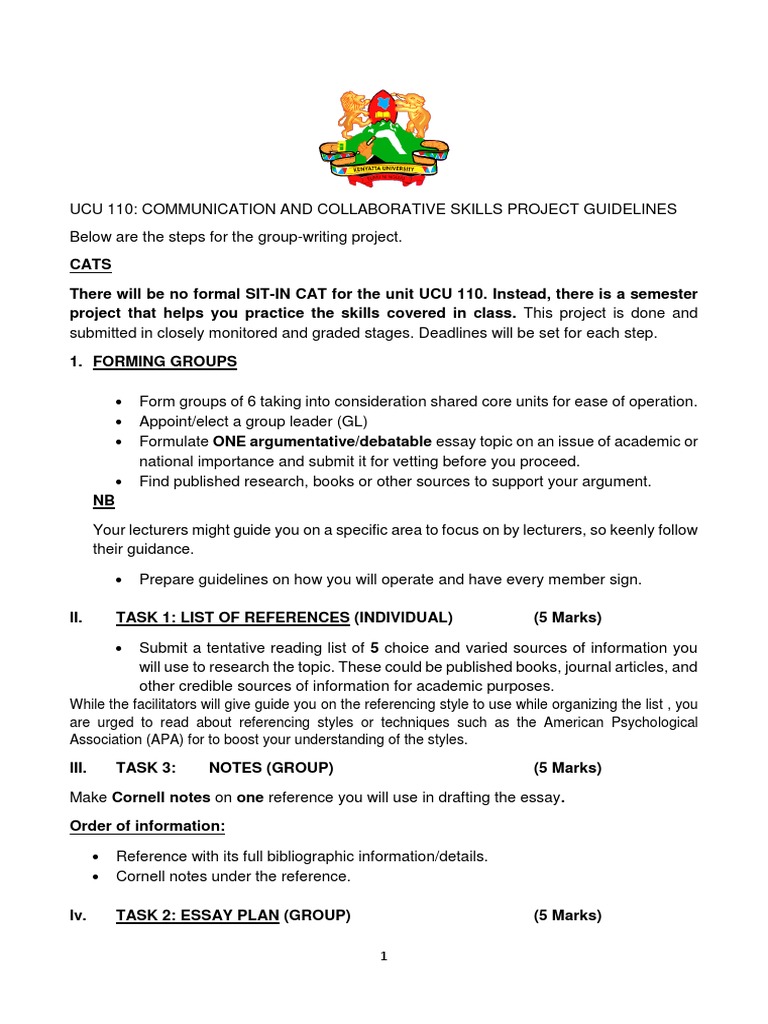 Ucu 110 Project Guidelines | PDF | Essays | Paragraph