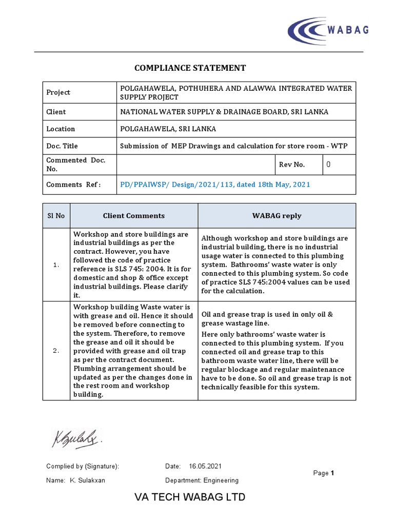10P104-X0003-101 Compliance Mep Store Room | PDF | Sanitation | Waste ...