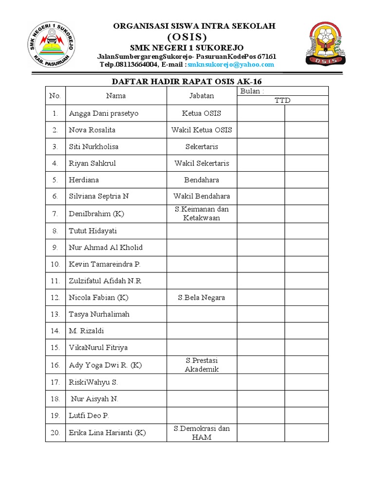 Absensi Osis 1 Bulan | PDF