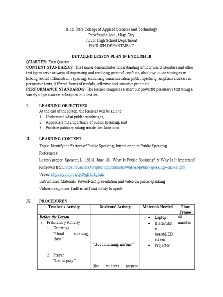 Performance Task DLP in English Amador | PDF | Public Speaking | Learning