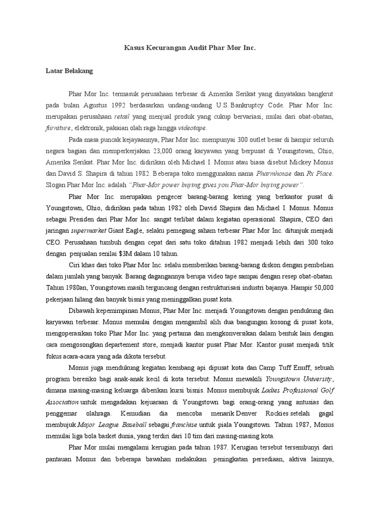 Kecurangan Audit di Phar Mor Inc. | PDF | Pengelolaan Keuangan & Uang ...