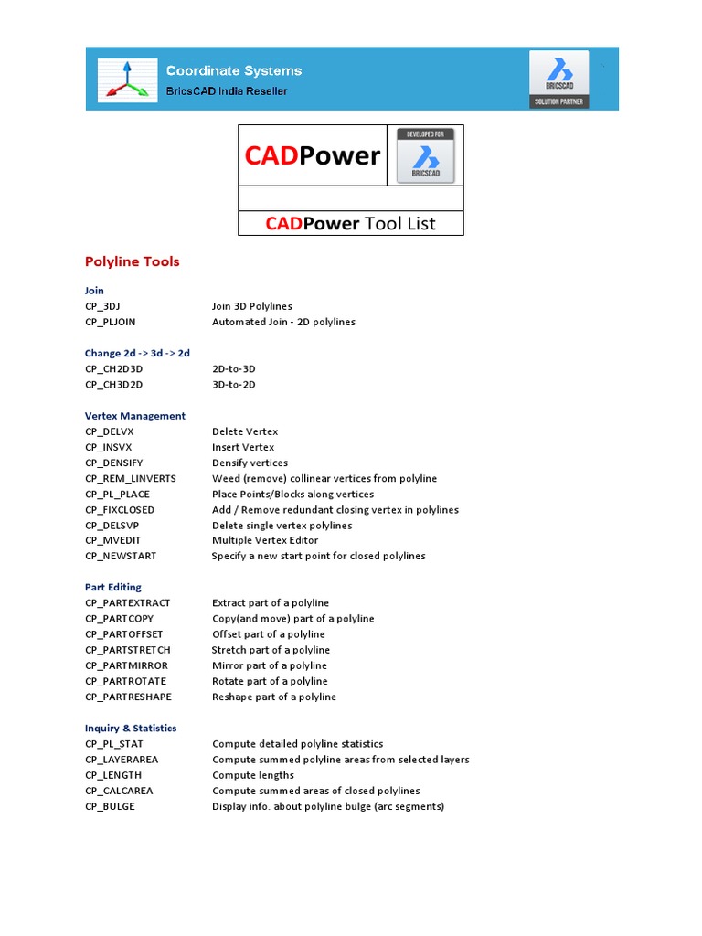 CADPower Commands List en | PDF | String (Computer Science) | Perpendicular