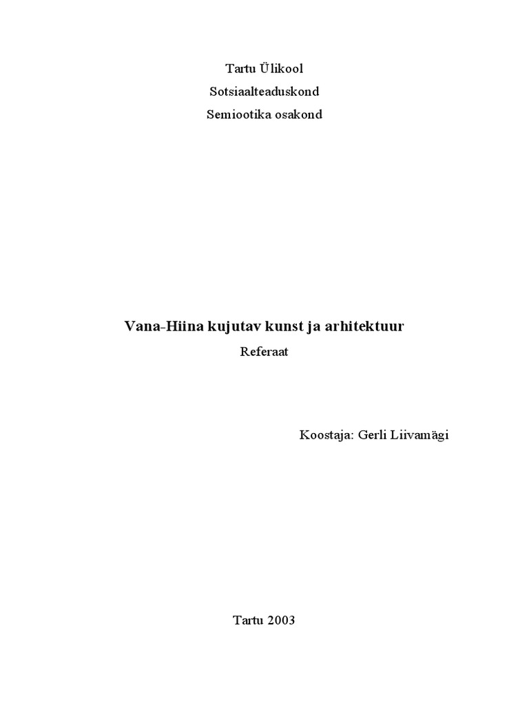 Vana-Hiina Kunsti Referaat | PDF