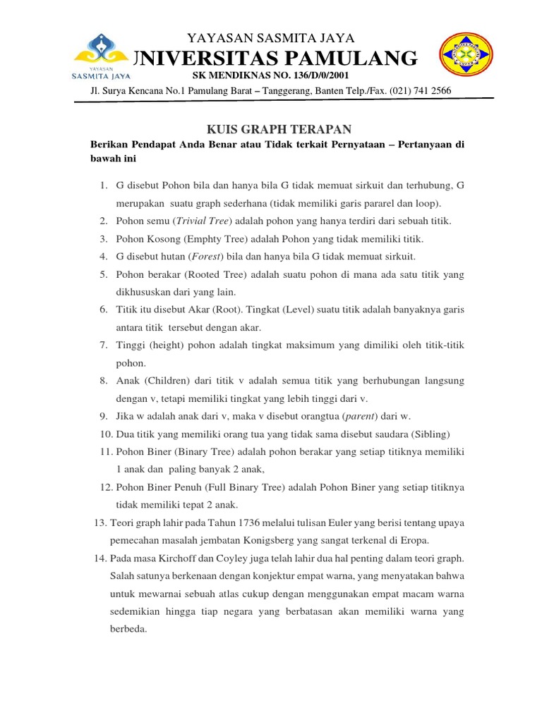Kuis Teori Graph Terapan | PDF