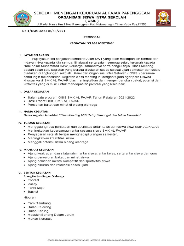 Proposal Class Meeting | PDF