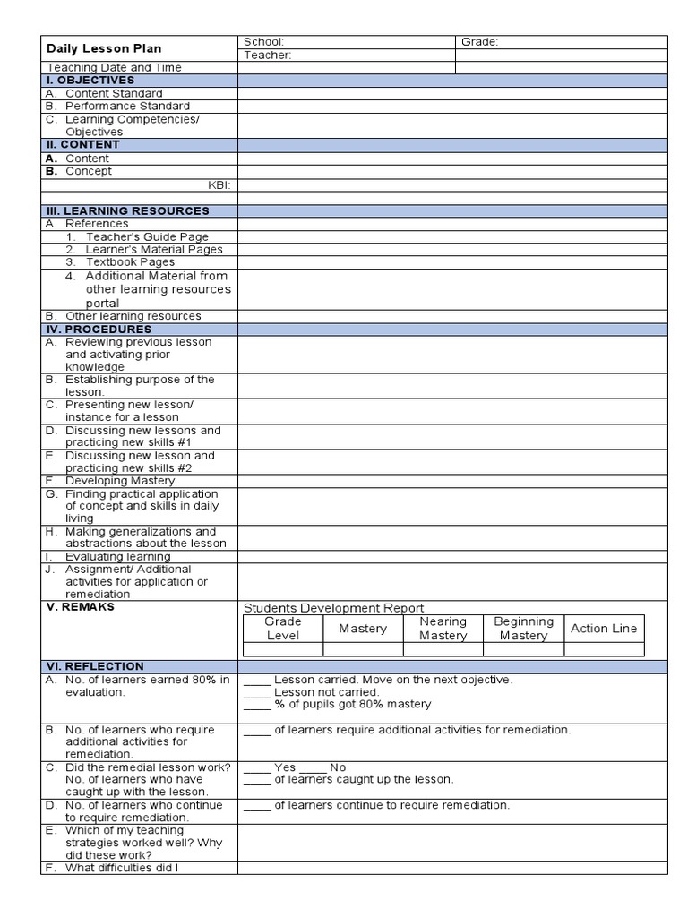 Sample Format - Daily Lesson Plan (Adapted From DepEd) | PDF