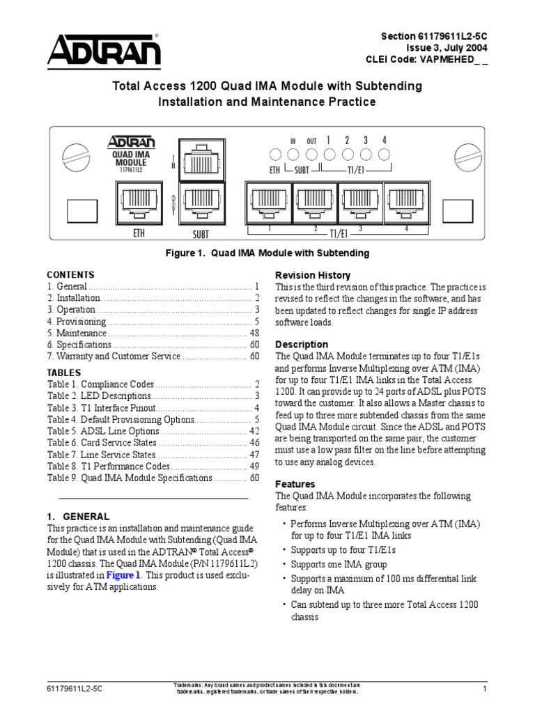 Total Access 1200 Quad IMA Module With Subtending Installation and ...
