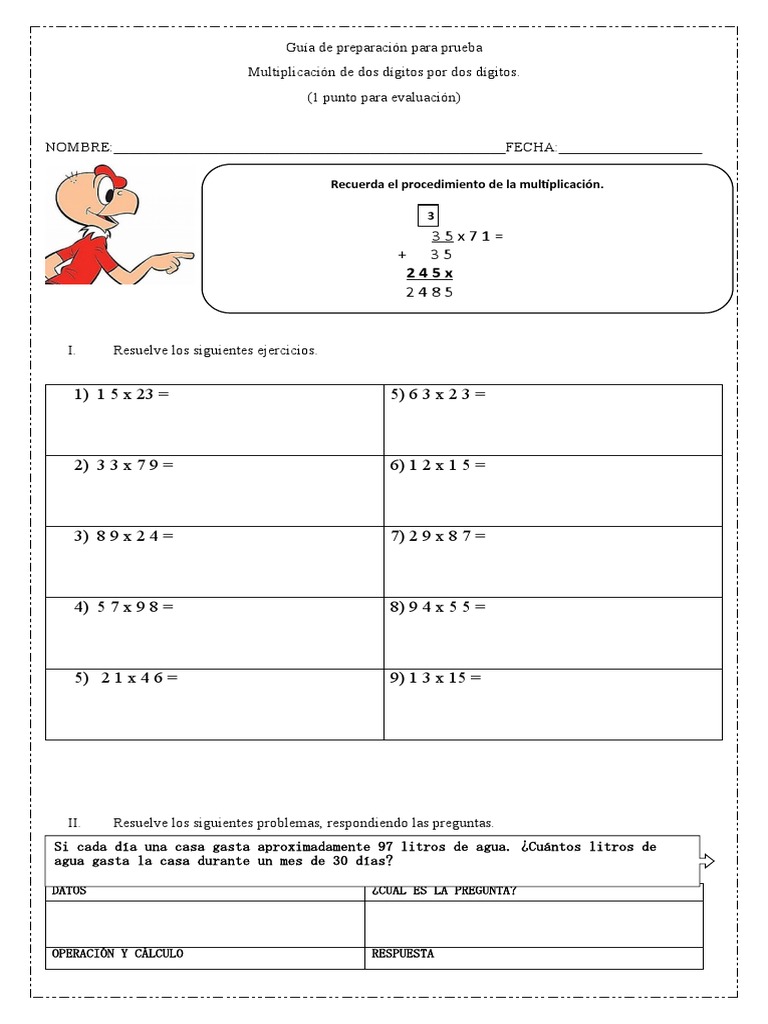 Guia de Multiplicacion de Dos Digitos Por Dos Digitos | PDF | Métodos y ...