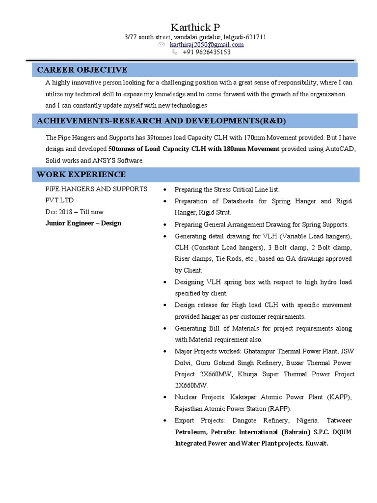 Karthick P: Career Objective | PDF | Boiler | Mechanical Engineering
