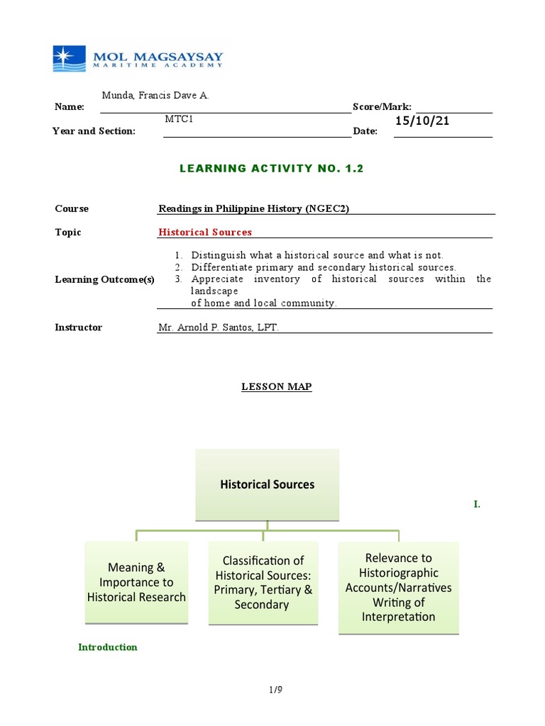 Learning Module 1.2 - Ngec2 - RPH - Historical Sources | PDF | Primary ...