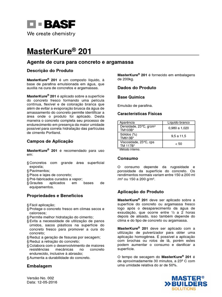 Ficha Tecnica Masterkure 201 | PDF | Concreto | Umidade