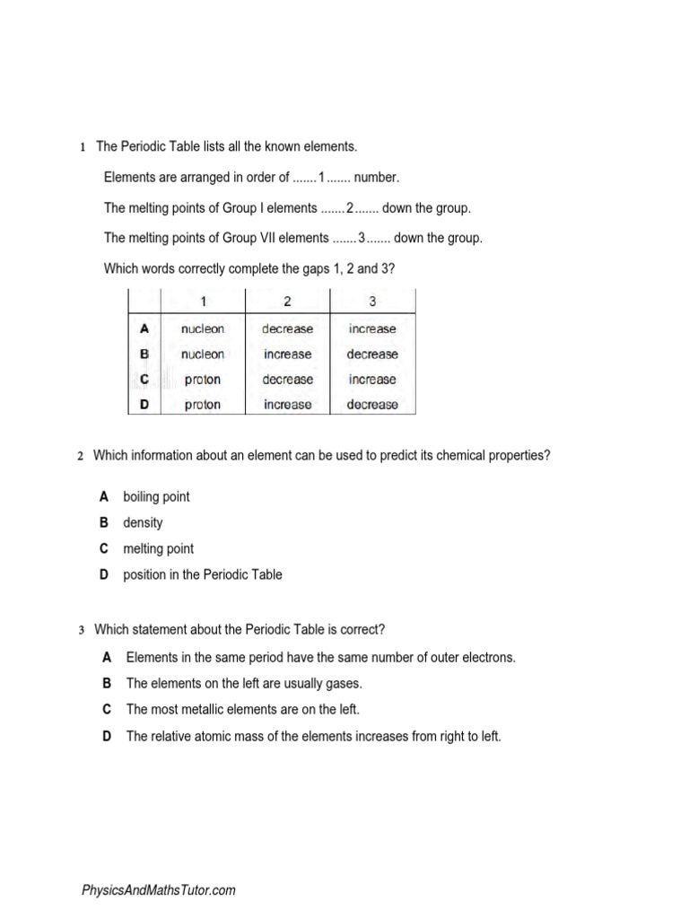 Periodic Table (Multiple Choice) QP | PDF | Science & Mathematics