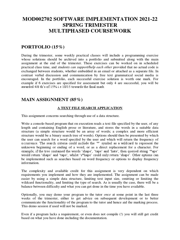 Mod002702 Software Implementation 2021-22 Spring Trimester Multiphased ...