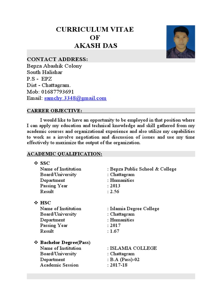 Curriculum Vitae OF Akash Das: Contact Address | PDF