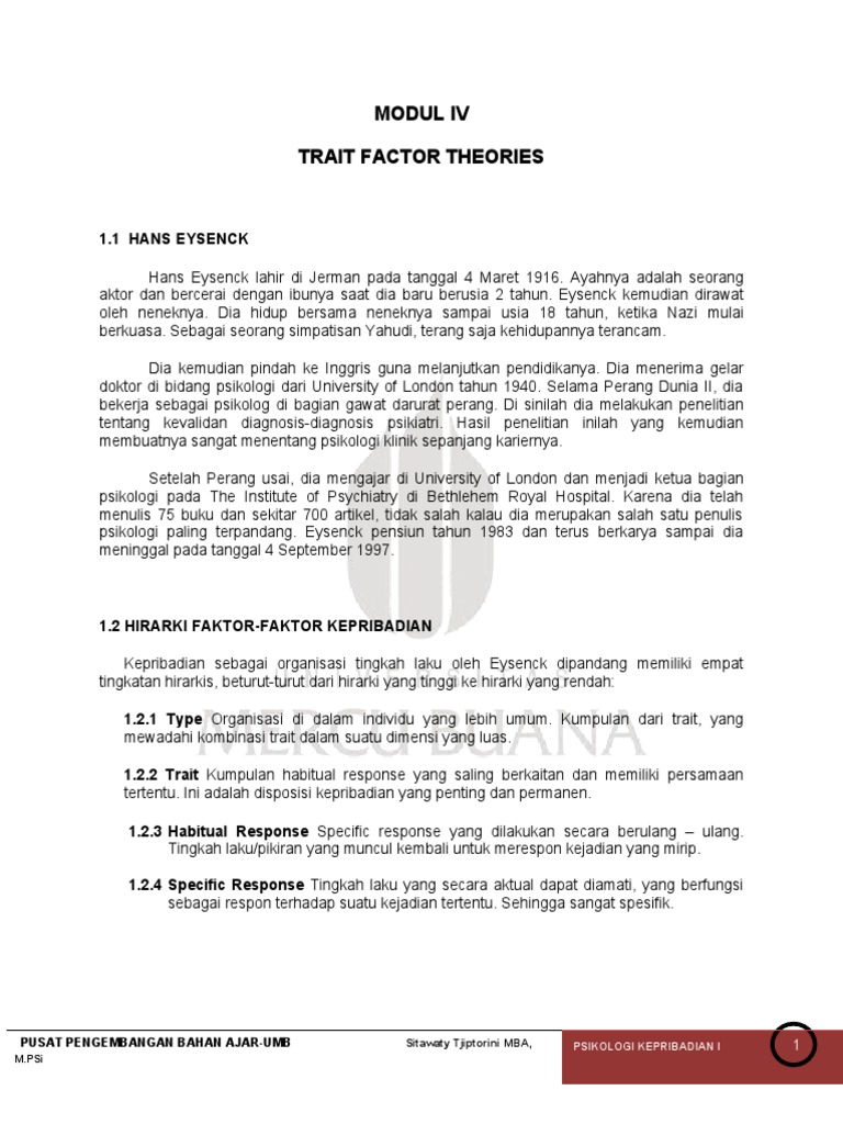 Teori H.J Eysenck | PDF