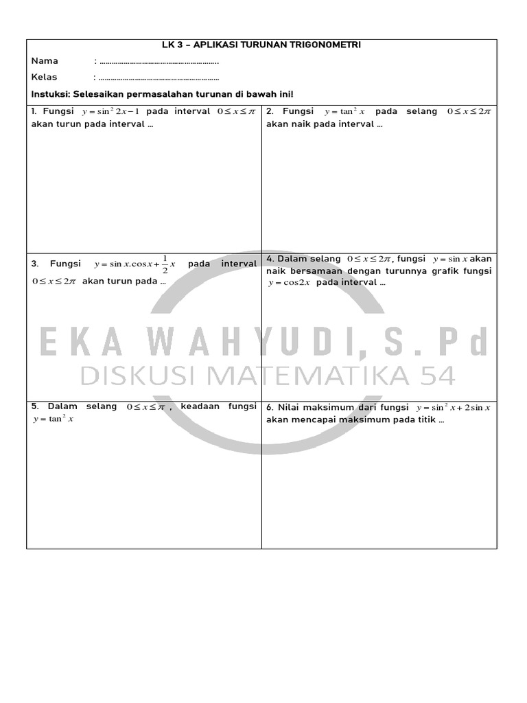 Xii Mipa Peminatan - Lembar Kerja 3 - Aplikasi Turunan Trigonometri | PDF