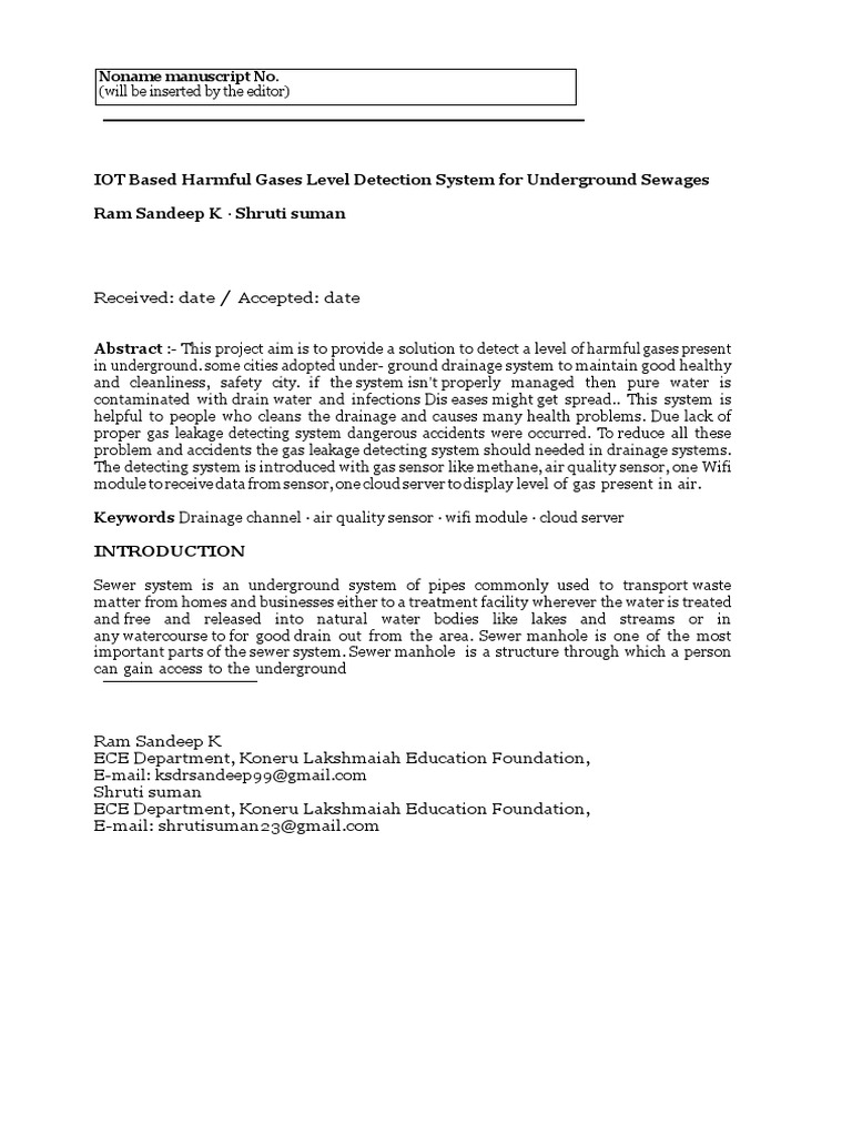 IOT Based Harmful Gases Level Detection System For Underground Sewages ...