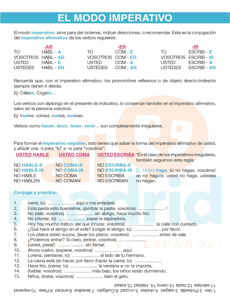 Gramática - A2 Metro Unidad - El Modo Imperativo | PDF | Verbo | Sintaxis