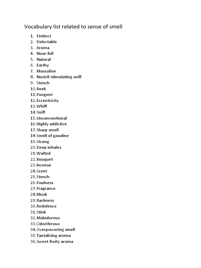 Vocabulary List Related To Sense of Smell | PDF