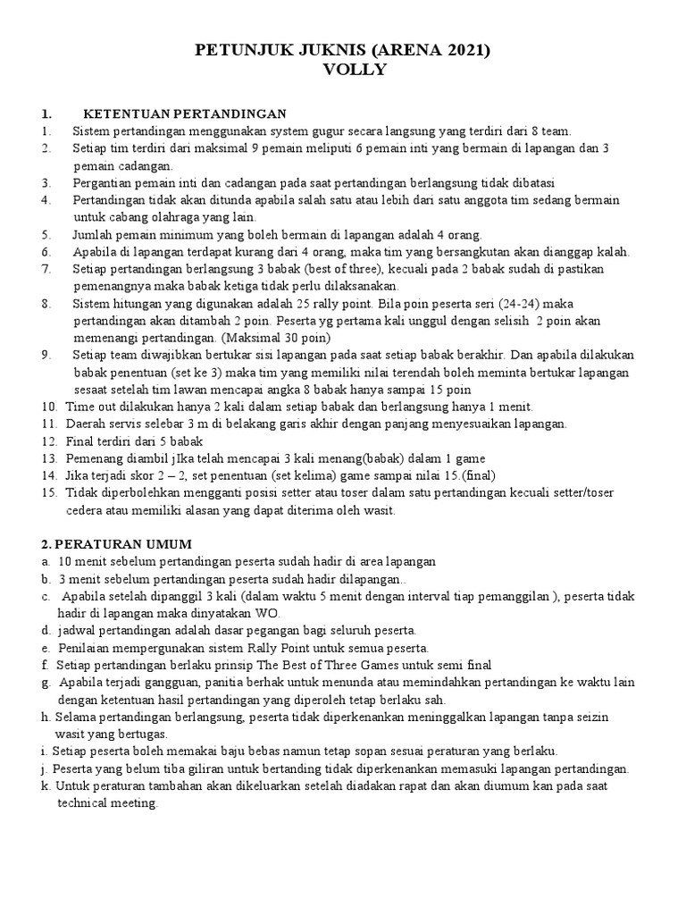 Juknis Volly Arena 2K21 | PDF