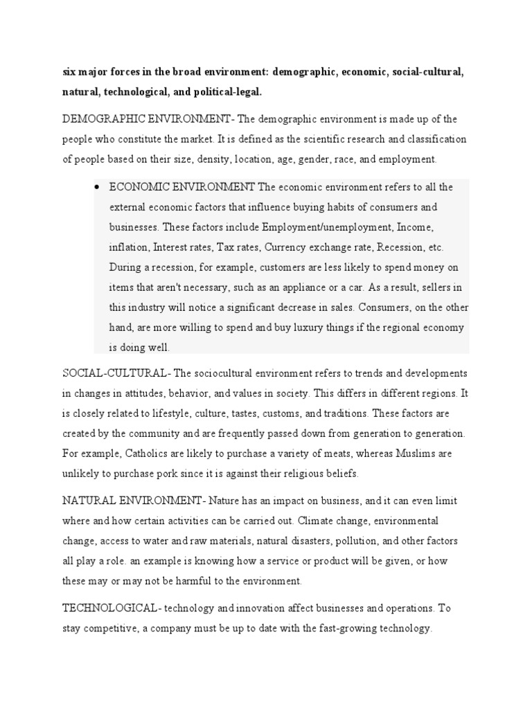 Six Major Forces in The Broad Environment | PDF | Motivation | Motivational