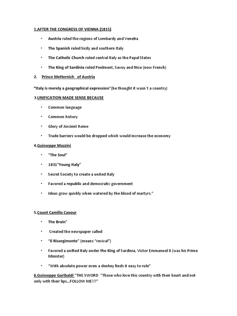 Italian Unification Overview | PDF