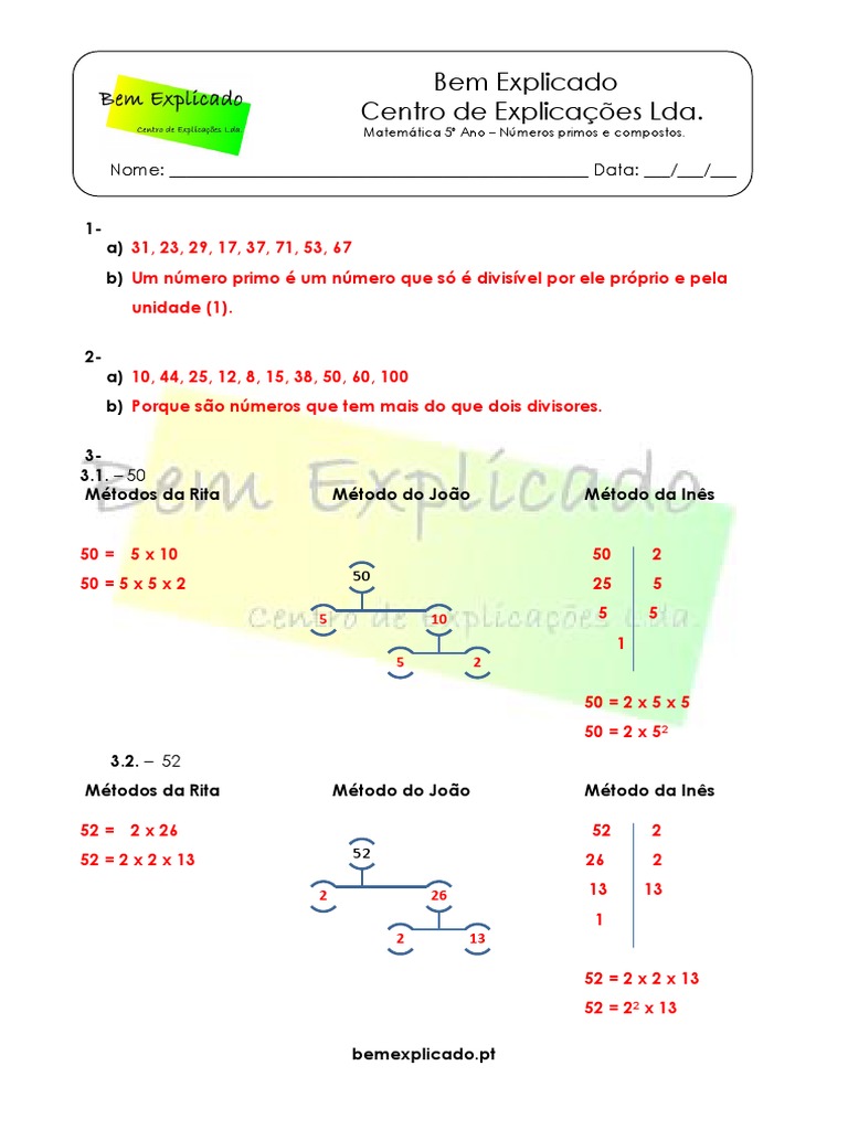 1.7 - Números Primos e Compostos - Ficha de Trabalho (1) - Soluções ...