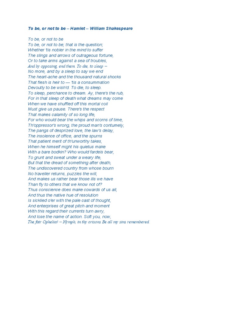 Hamlet's Soliloquy: To Be or Not To Be | PDF