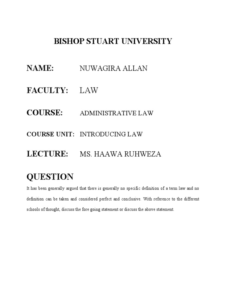Bishop Stuart University Name: Faculty: Law Course:: Nuwagira Allan | PDF | Natural Law ...