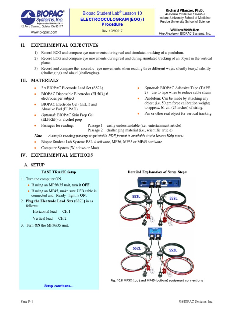 Ii. Experimental Objectives: Electrooculogram (Eog) I Procedure | PDF ...