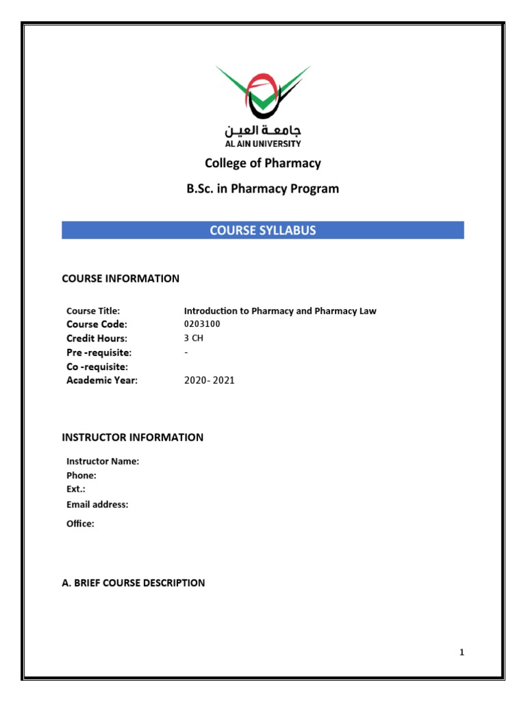 Introduction To Pharmacy and Pharmacy Law Syllabus | PDF | Pharmacy ...