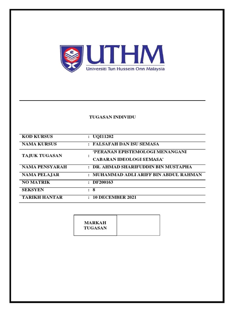 Tugasan Individu - Muhammad Adli Ariff Bin Abdul Rahman - df200163 | PDF
