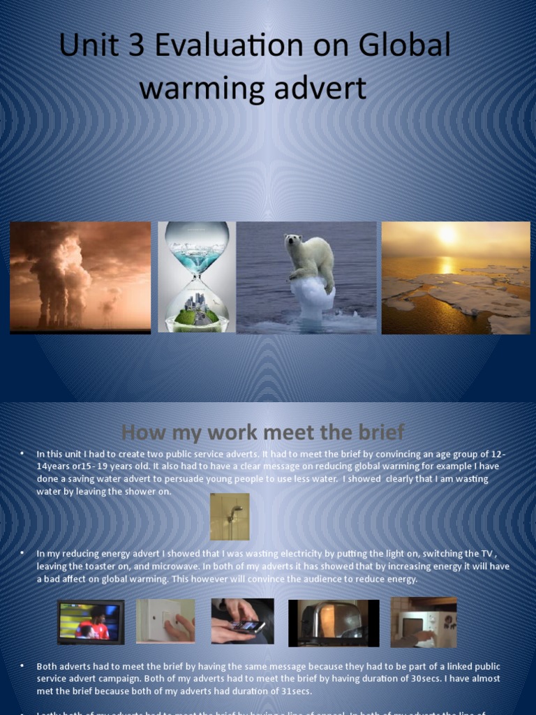 Unit3 Evaluation On PSA Advert | PDF | Advertising | Camera