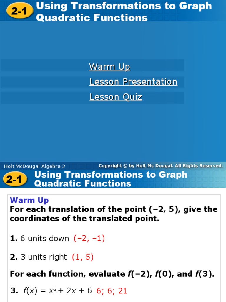 Warm Up Lesson Presentation Lesson Quiz: Holt Mcdougal Algebra 2 Holt ...